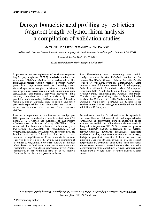 (PDF) Deoxyribonucleic acid profiling by restriction fragment length polymorphism analysis – a ...