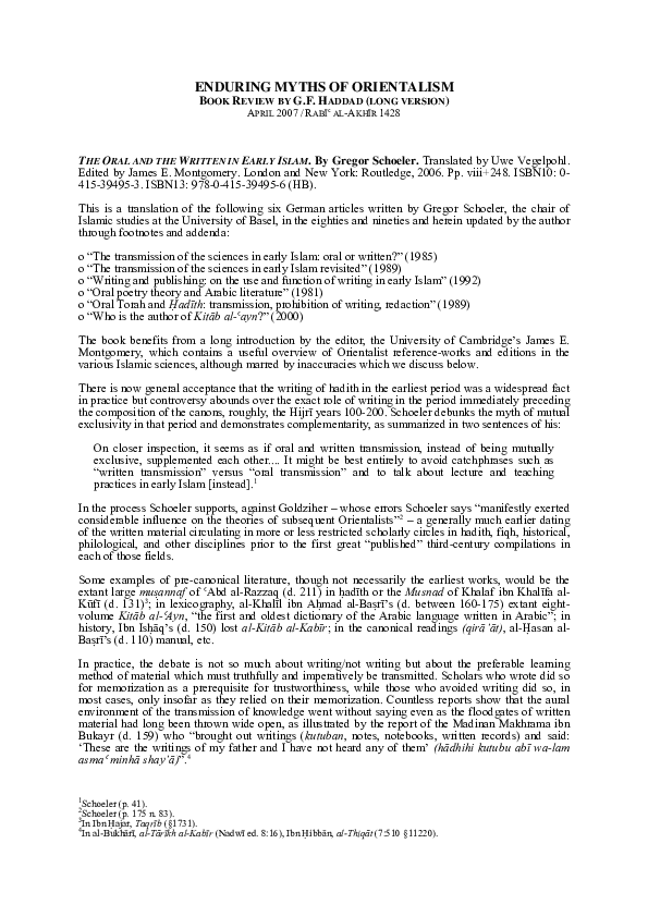 (PDF) Haddad Review of The Oral and the Written in Early Islam by ...