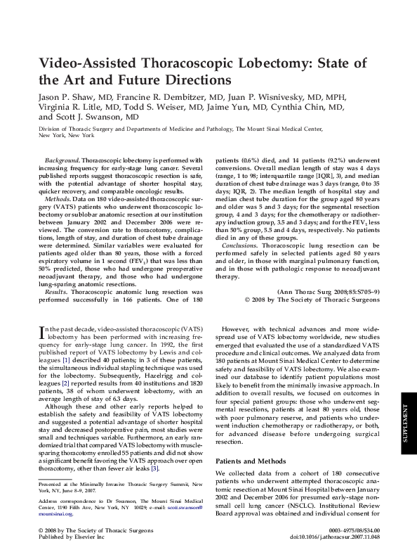 (PDF) Video-Assisted Thoracoscopic Lobectomy: State of the Art and Future Directions