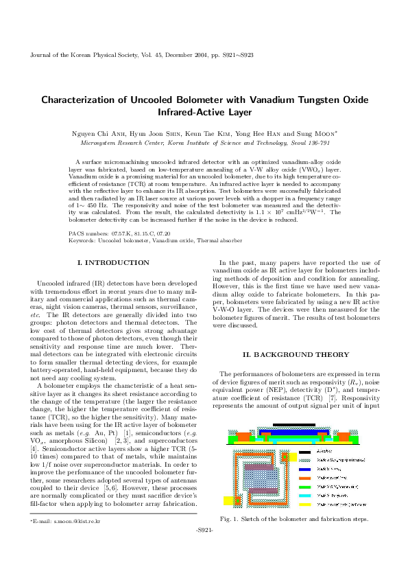 (PDF) Characterization of uncooled bolometer with vanadium tungsten oxide infrared active layer