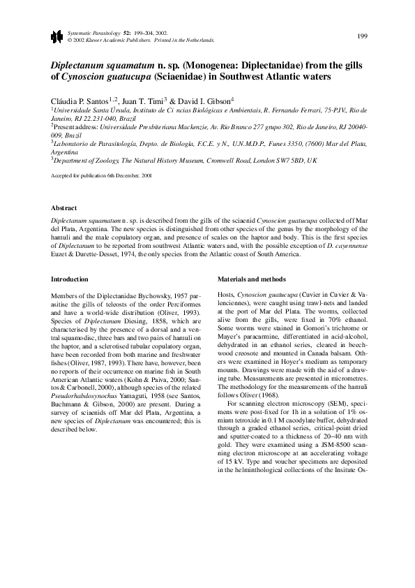 (PDF) Diplectanum squamatum n. sp. (Monogenea: Diplectanidae) from the ...