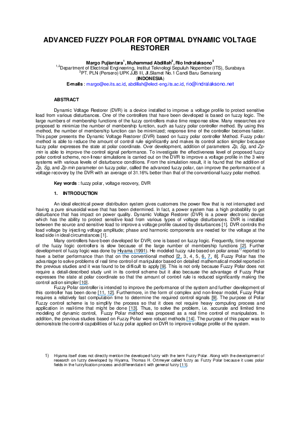 (PDF) DVR Control Using Fuzzy Polar for Voltage Sags Restoration on 4 ...