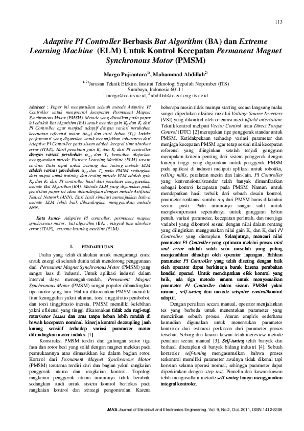 Pdf Adaptive Pi Controller Berbasis Bat Algorithm Ba Dan Extreme Learning Machine Elm