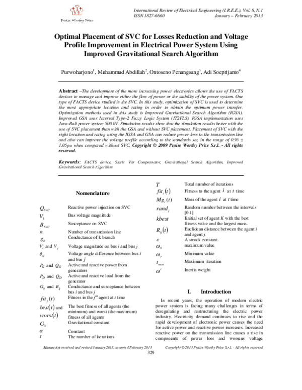 (PDF) Optimal Placement of SVC for Losses Reduction and Voltage Profile Improvement in ...