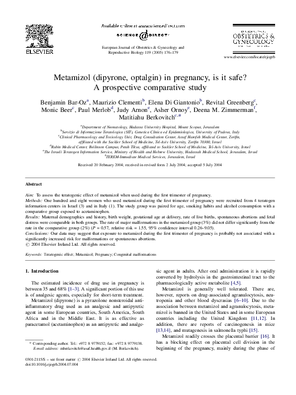 (PDF) Metamizol (dipyrone, optalgin) in pregnancy, is it safe? A ...