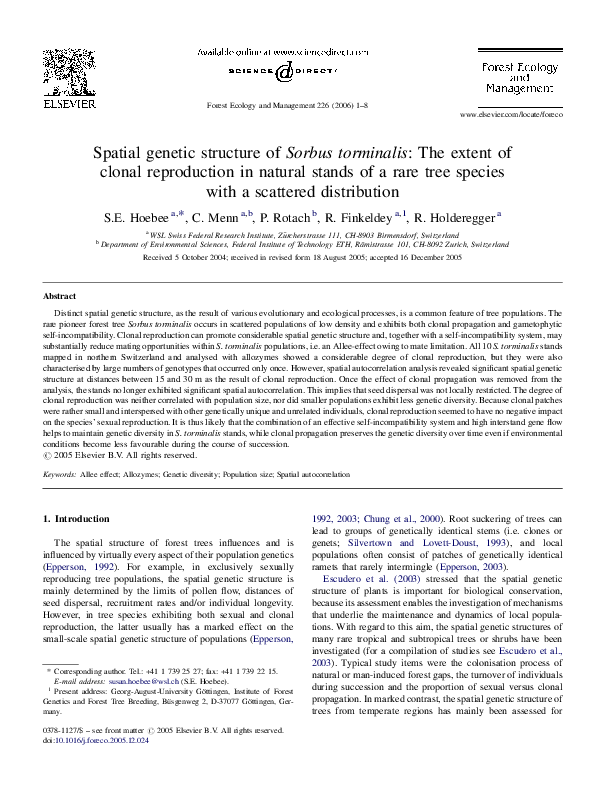 Pdf Spatial Genetic Structure Of Sorbus Torminalis The Extent Of