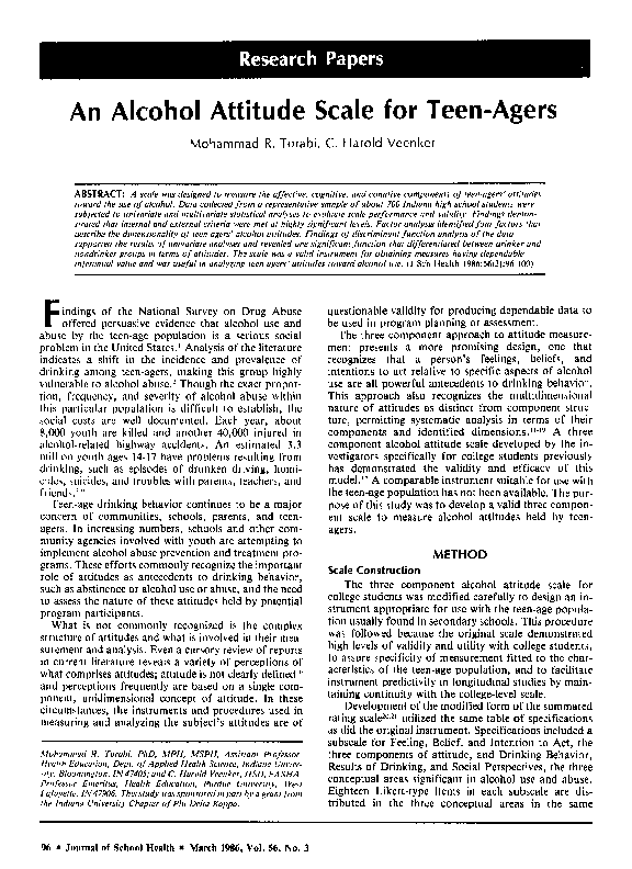 (PDF) An Alcohol Attitude Scale for TeenAgers