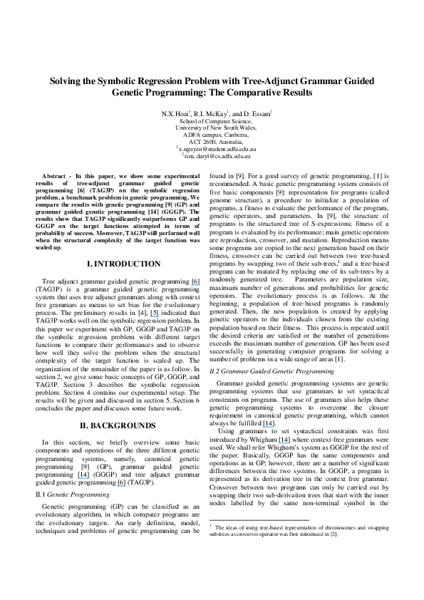 Pdf Solving The Symbolic Regression Problem With Tree Adjunct Grammar