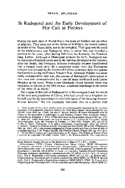 (PDF) St Radegund and the Early Development of Her Cult at Poitiers