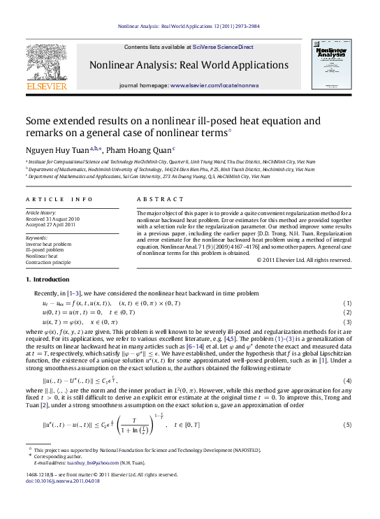 (PDF) Some extended results on a nonlinear ill-posed heat equation and remarks on a general case ...