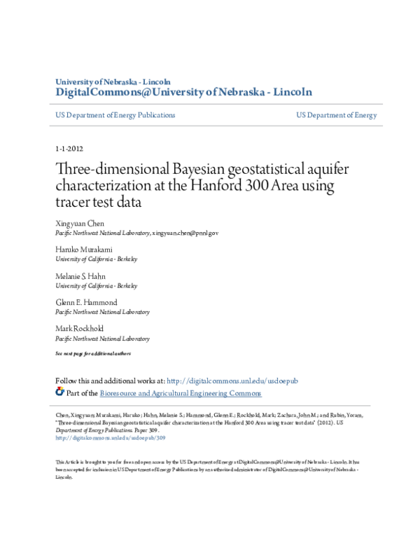 (PDF) Three-Dimensional Bayesian Geostatistical Aquifer Characterization at the Hanford 300 Area ...