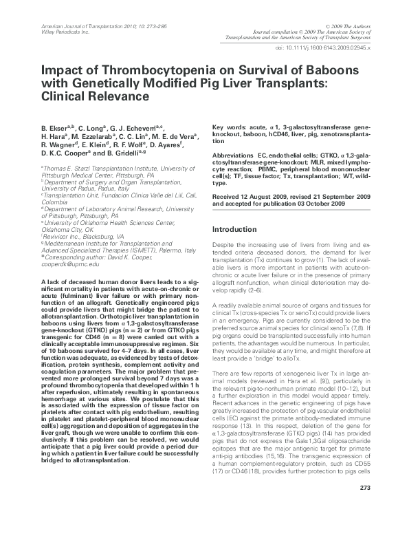 (PDF) Impact of Thrombocytopenia on Survival of Baboons with ...