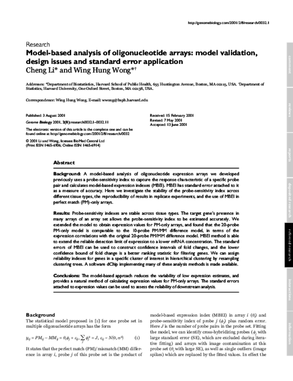 (PDF) Model-based analysis of oligonucleotide arrays: Expression index computation and outlier ...
