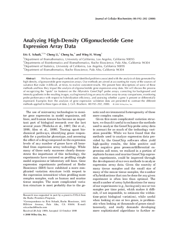 (PDF) Analyzing high‐density oligonucleotide gene expression array data