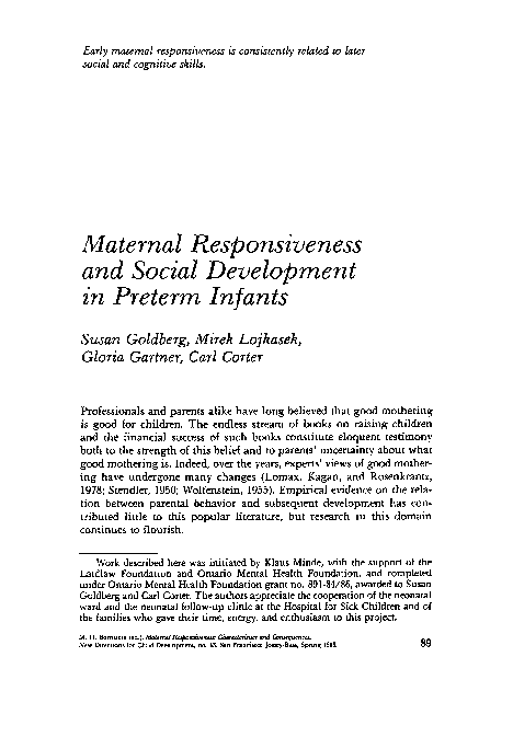 (PDF) Maternal Responsiveness in Preterm Infants