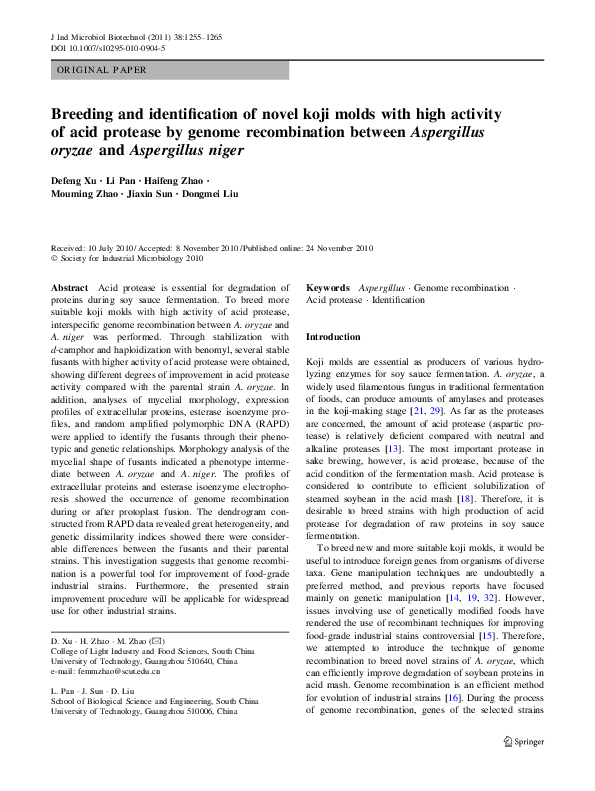 (PDF) Breeding and identification of novel koji molds with high ...