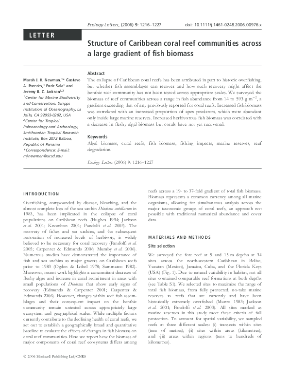 (PDF) Structure of Caribbean coral reef communities across a large ...