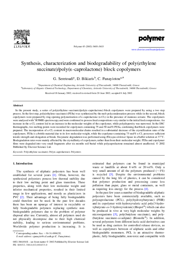 (PDF) Synthesis, characterization and biodegradability of poly(ethylene succinate)/poly(ε ...