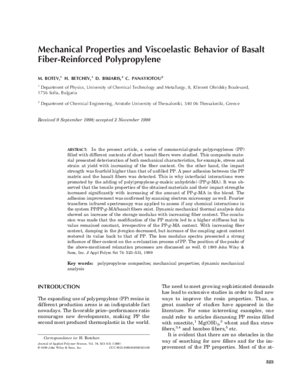 (PDF) Mechanical properties and viscoelastic behavior of basalt fiber-reinforced polypropylene