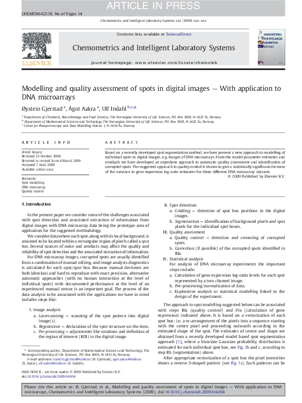(PDF) Modelling and quality assessment of spots in digital images — With application to DNA ...