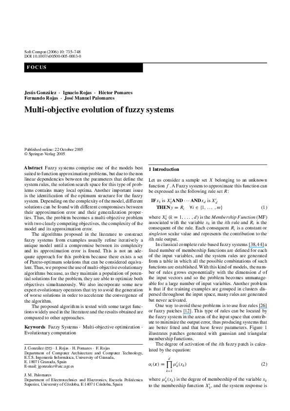 (PDF) Multi-objective evolution of fuzzy systems