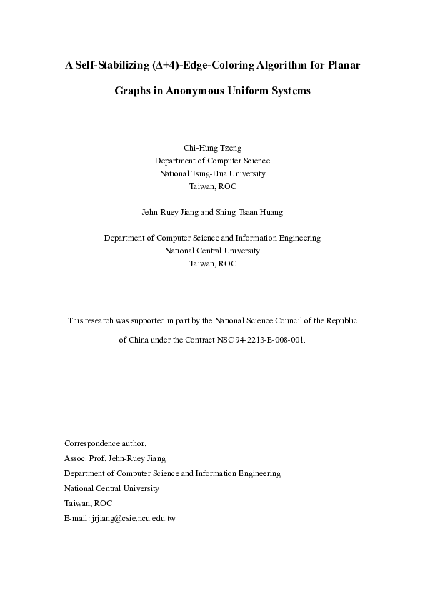 (PDF) A self-stabilizing (Delta+4)-edge-coloring algorithm for planar graphs in anonymous ...