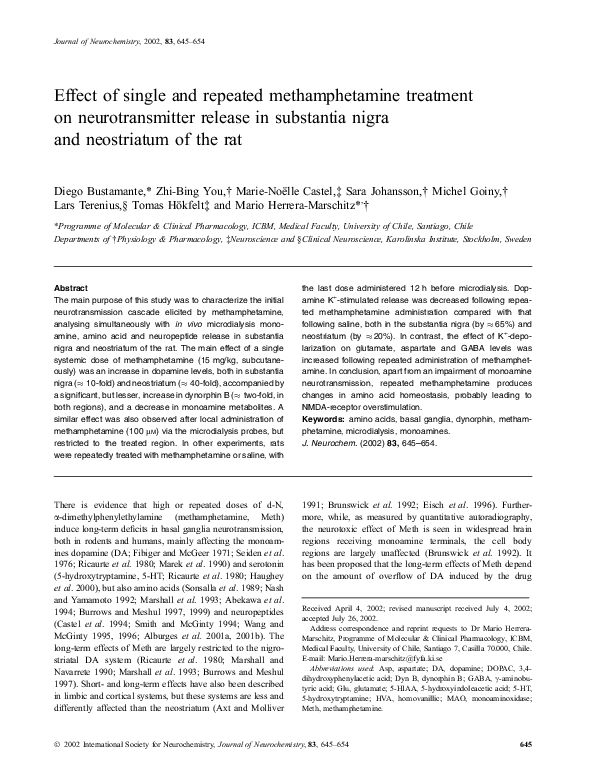 (PDF) Effect of single and repeated methamphetamine treatment on ...