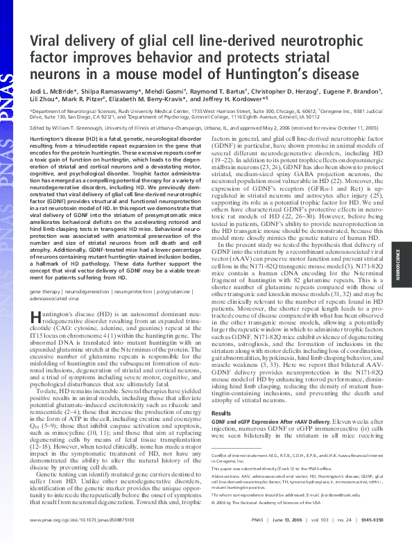 (PDF) Viral delivery of glial cell line-derived neurotrophic factor improves behavior and ...