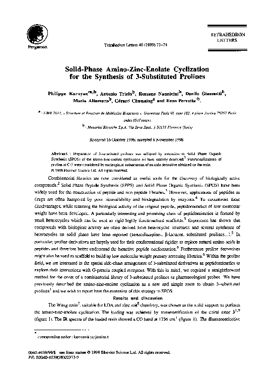 (PDF) Solidphase amino-zinc-enolate cyclization for the synthesis of 3 ...