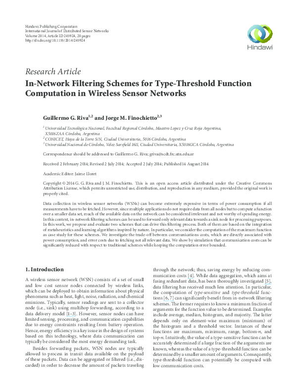 (PDF) In-Network Filtering Schemes for Type-Threshold Function Computation in Wireless Sensor ...