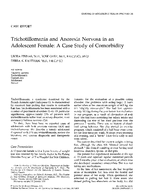 (PDF) Trichotillomania and anorexia nervosa in an adolescent female: A ...