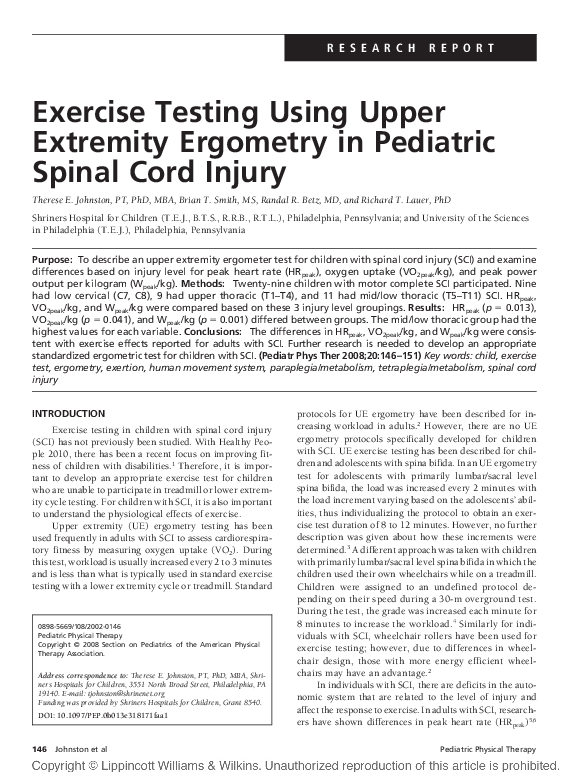 (PDF) Exercise Testing Using Upper Extremity Ergometry in Pediatric ...