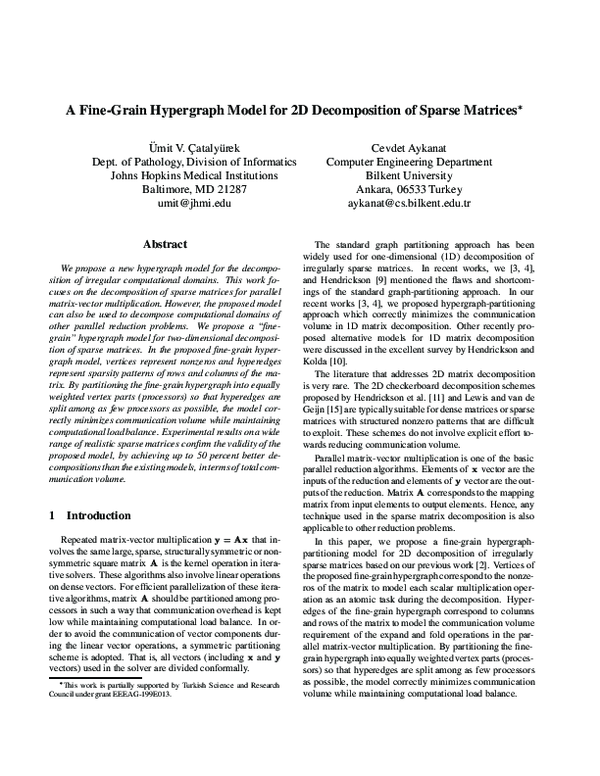 (PDF) A Fine-Grain Hypergraph Model for 2D Decomposition of Sparse Matrices