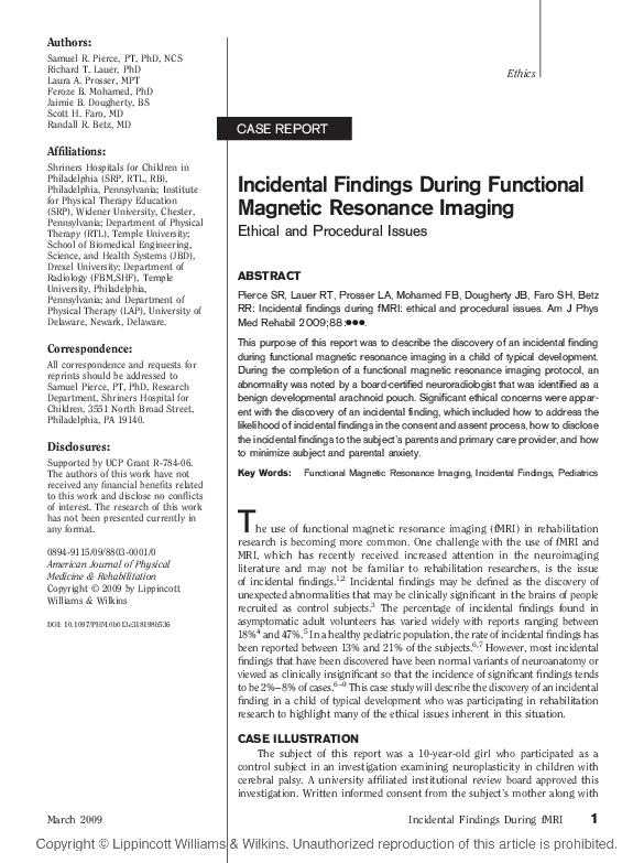 (PDF) Incidental Findings During Functional Magnetic Resonance Imaging ...