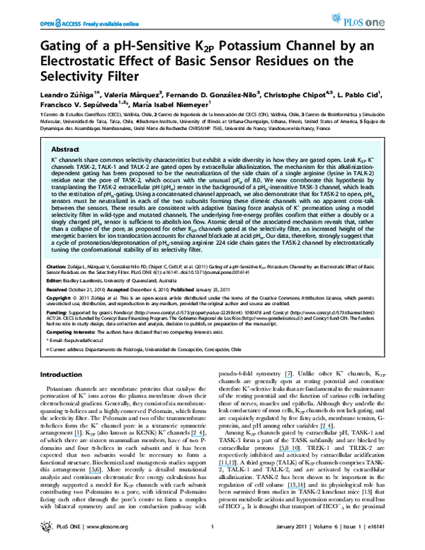 (PDF) Gating of a pH-Sensitive K2P Potassium Channel by an ...