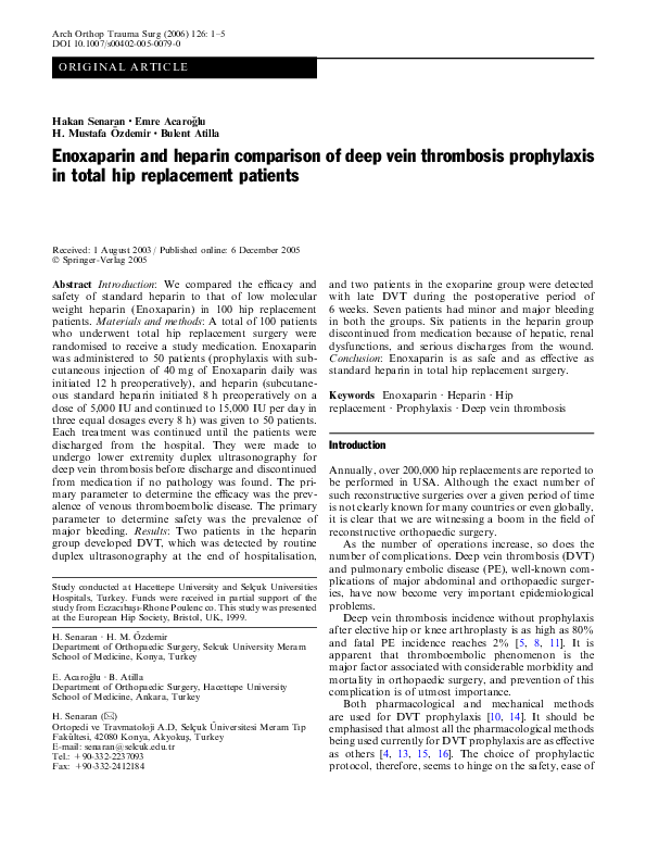 (PDF) Enoxaparin and heparin comparison of deep vein thrombosis ...