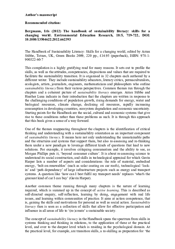 (PDF) Book Review: The handbook of sustainability literacy: skills for ...