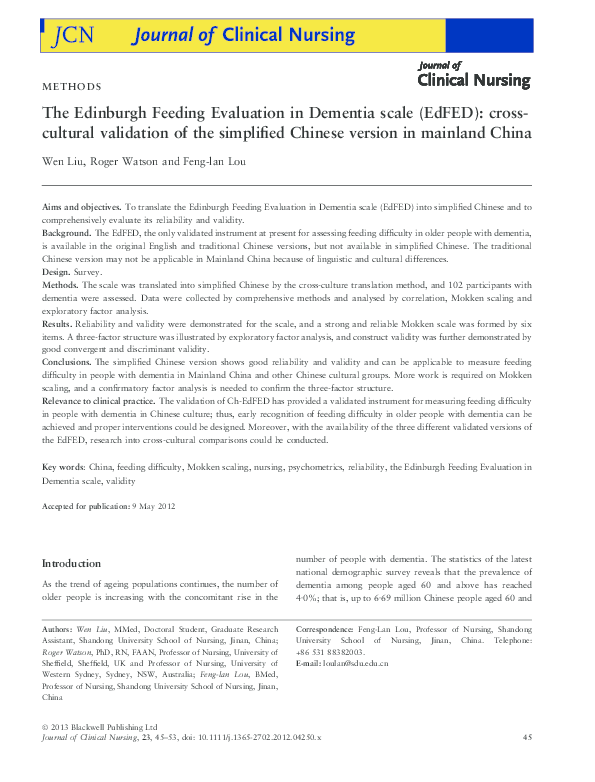 (PDF) The Edinburgh Feeding Evaluation in Dementia Scale #2 (EdFED #2 ...