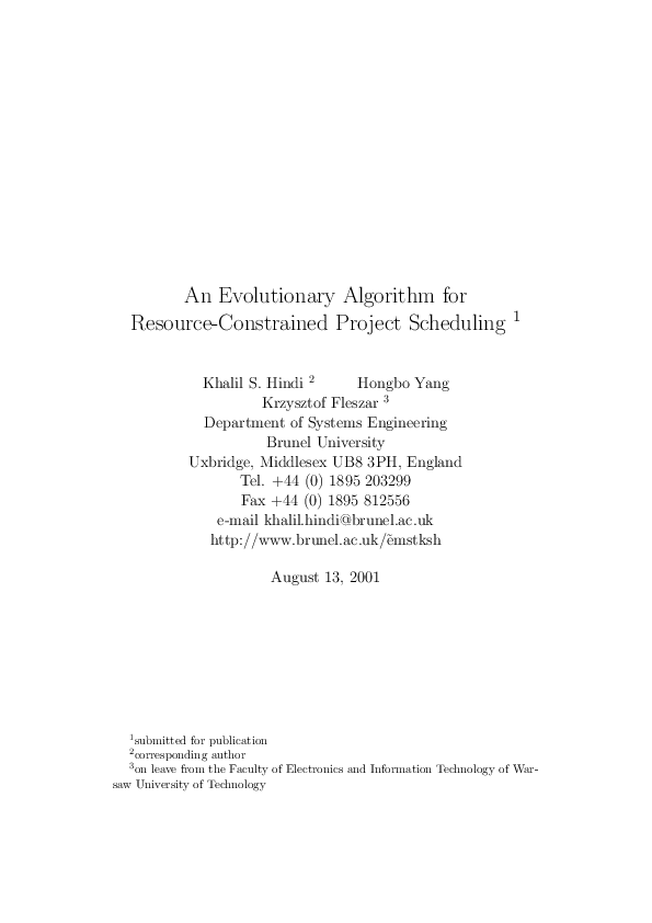 (PDF) An evolutionary algorithm for resource-constrained project scheduling