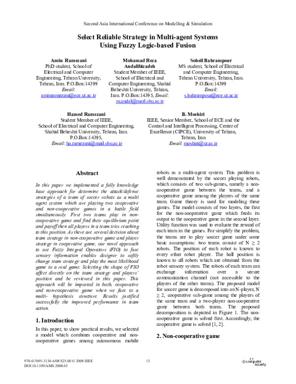 Pdf Select Reliable Strategy In Multi Agent Systems Using Fuzzy Logic