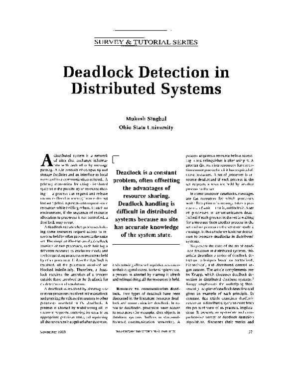 (PDF) Deadlock Detection in Distributed Systems (PDF) Deadlock Detection in Distributed Systems
