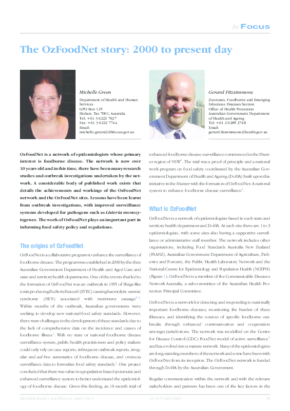 (PDF) The OzFoodNet story: 2000 to present day | Michelle Green and ...