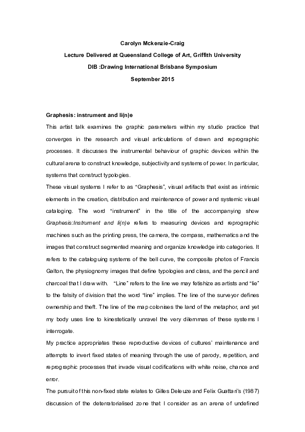 (PDF) Graphesis :Instrument and line :ARTIST TALK: Drawing Conference ...