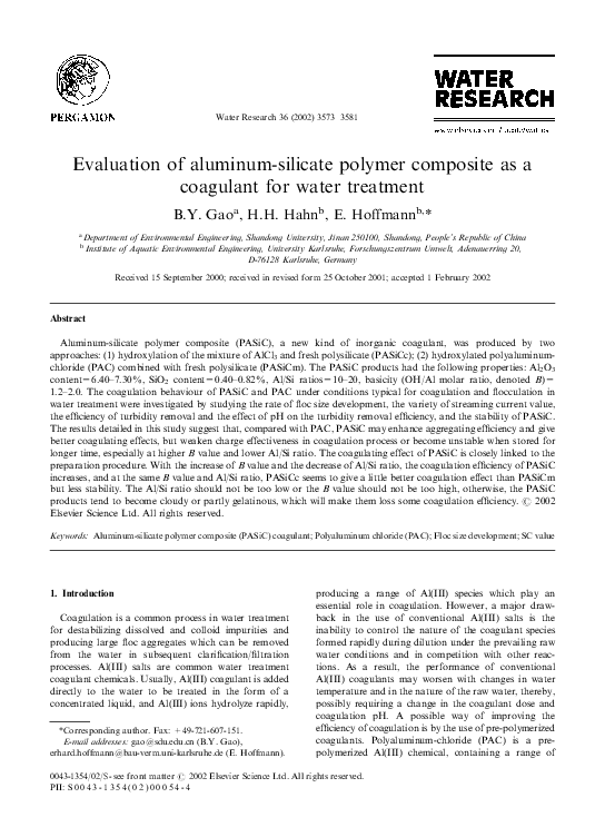 (PDF) Evaluation of aluminum-silicate polymer composite as a coagulant ...