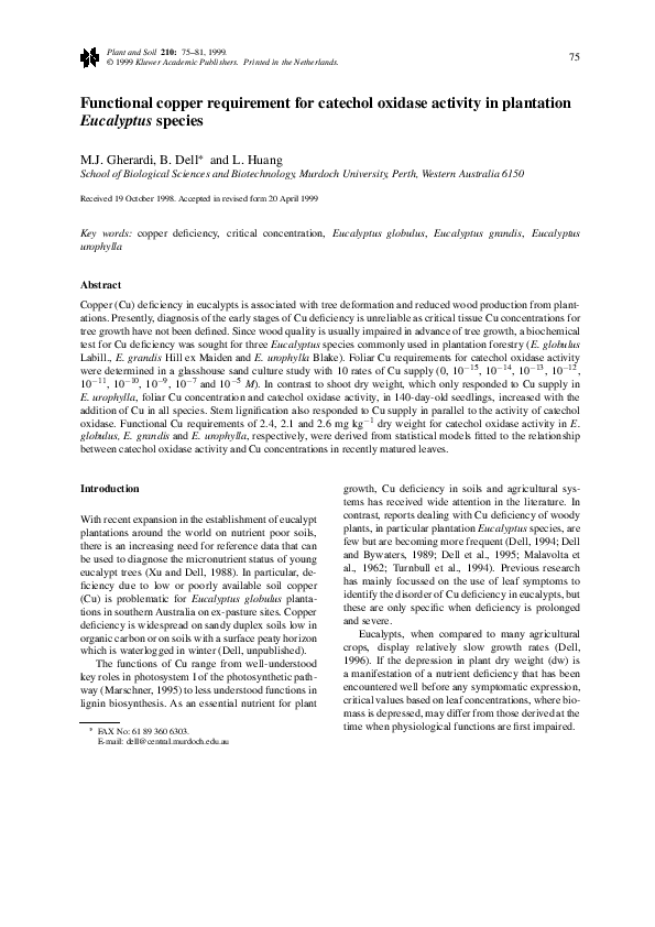(PDF) Functional copper requirement for catechol oxidase activity in plantation Eucalyptus species