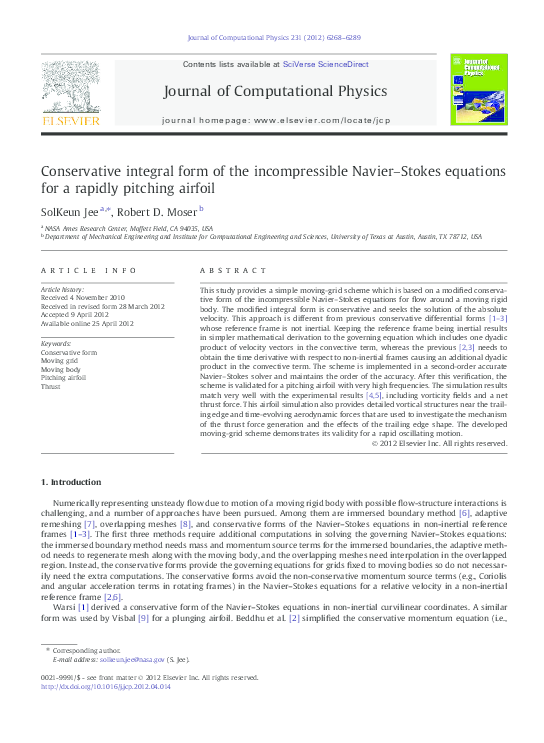 (PDF) Conservative integral form of the incompressible Navier–Stokes ...