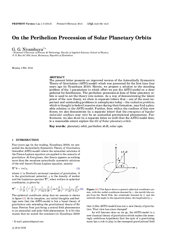 (PDF) On the Perihelion Precession of Solar Planetary Orbits