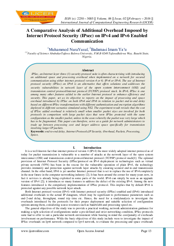 (PDF) A Comparative Analysis of Additional Overhead Imposed by Internet Protocol Security (IPsec ...