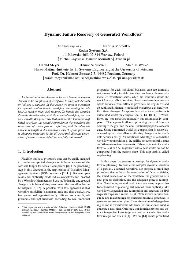 (PDF) Dynamic Failure Recovery of Generated Workflows