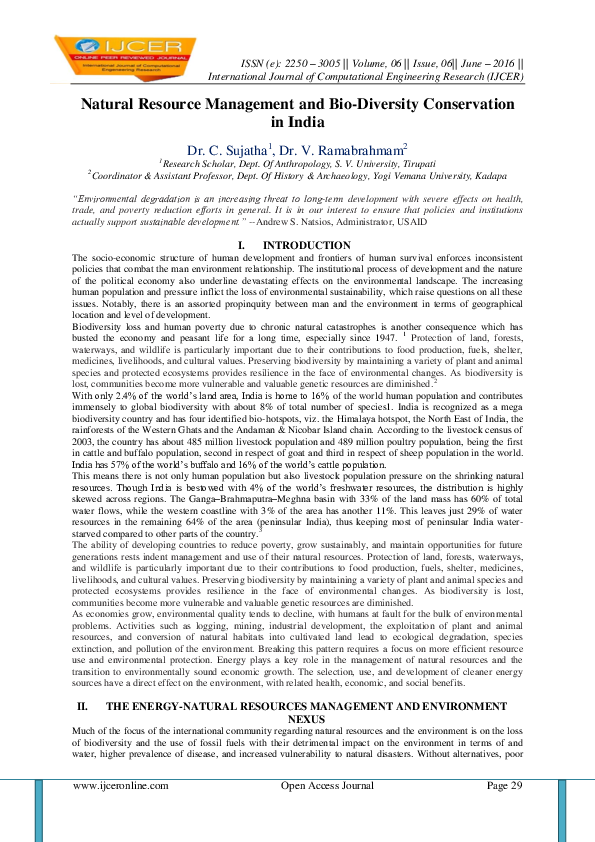 (PDF) Natural Resource Management and Bio-Diversity Conservation in India